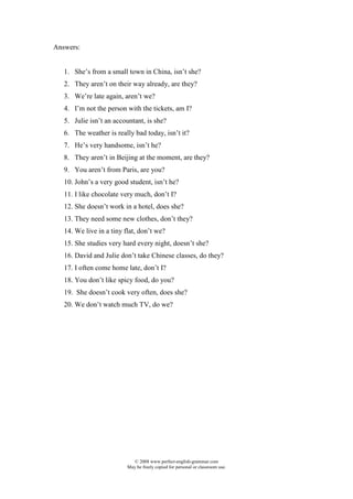 Tag questions present_simple | PDF