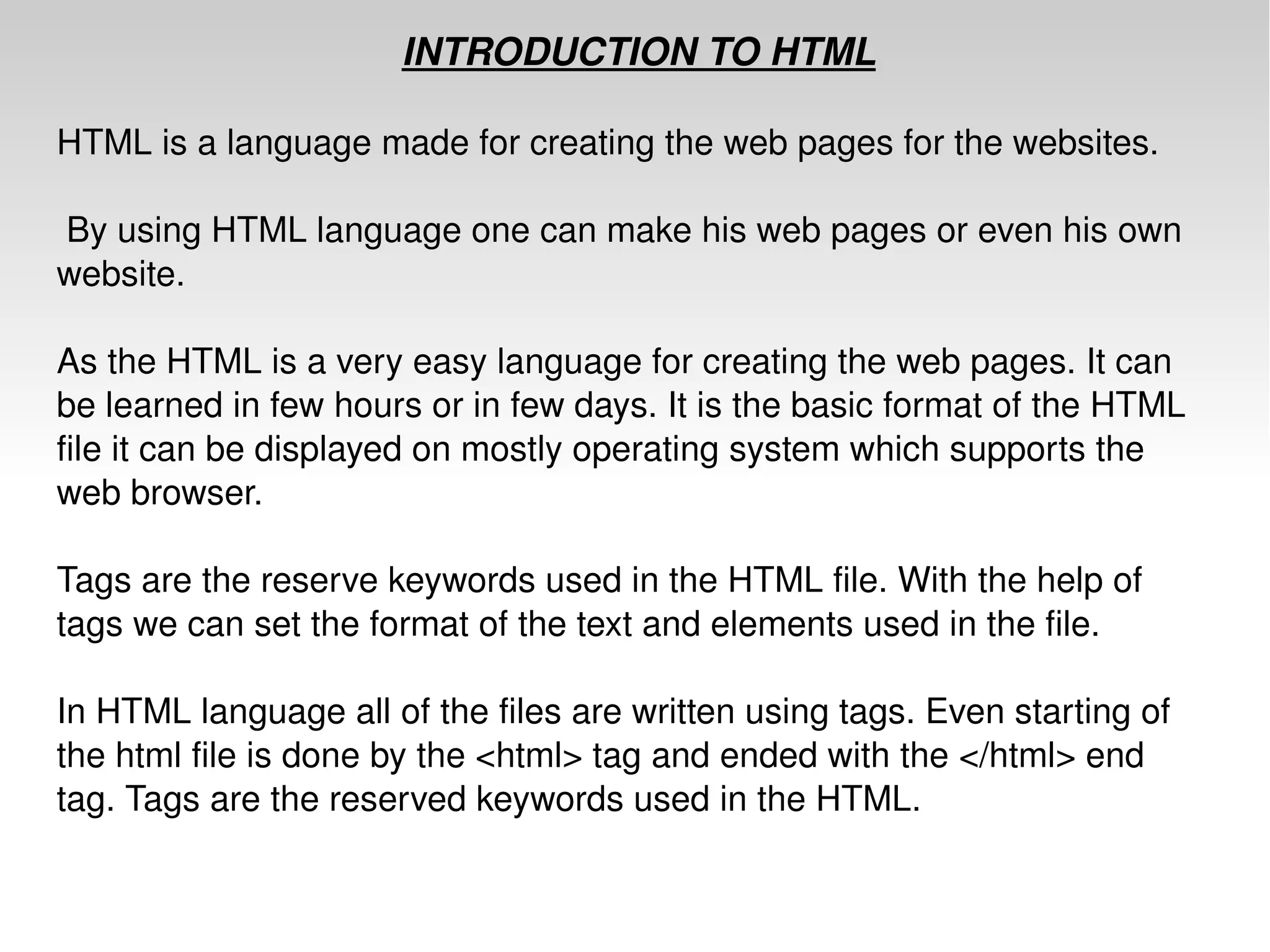 Tags in html | ODP