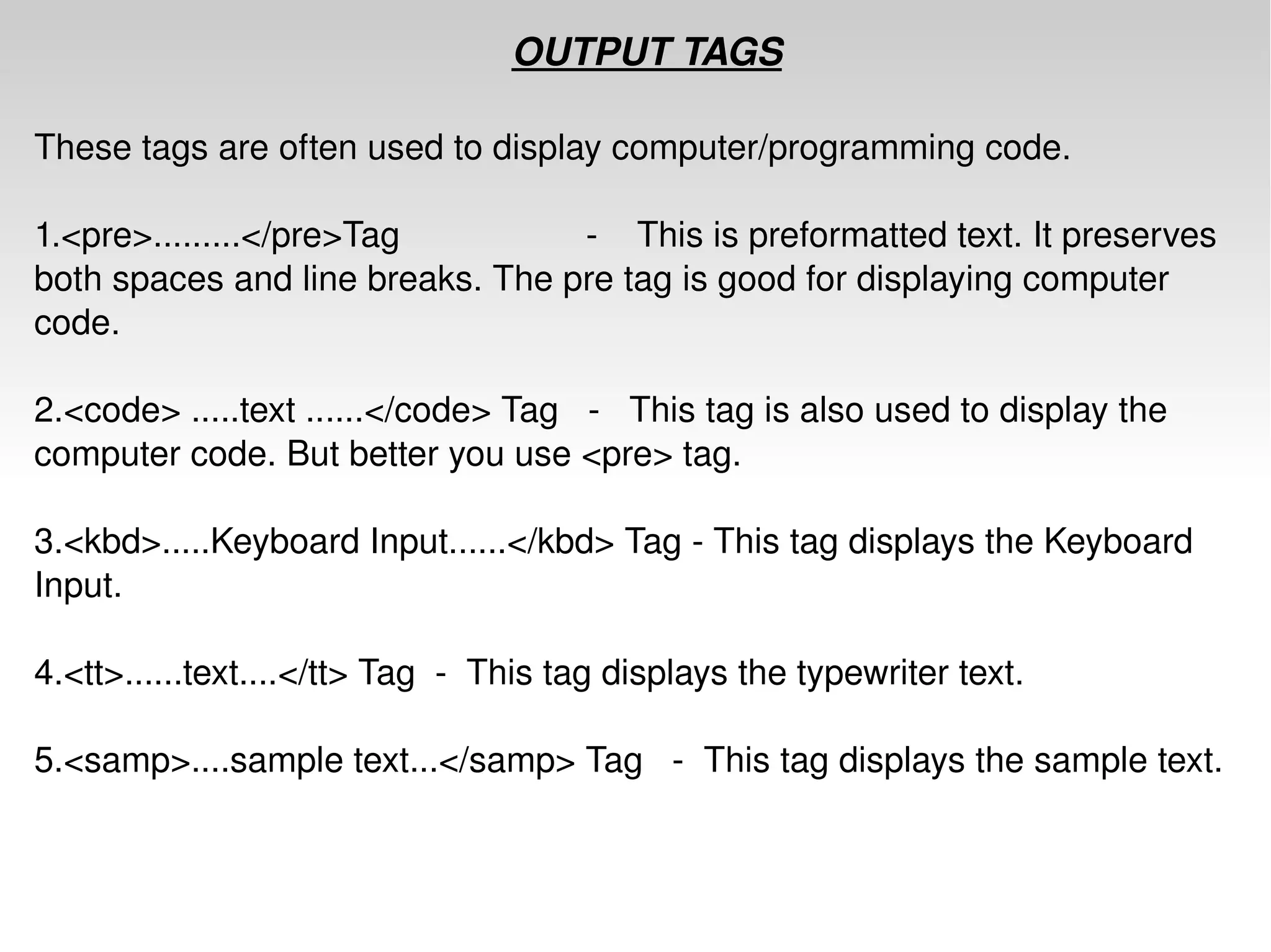 Tags in html | ODP