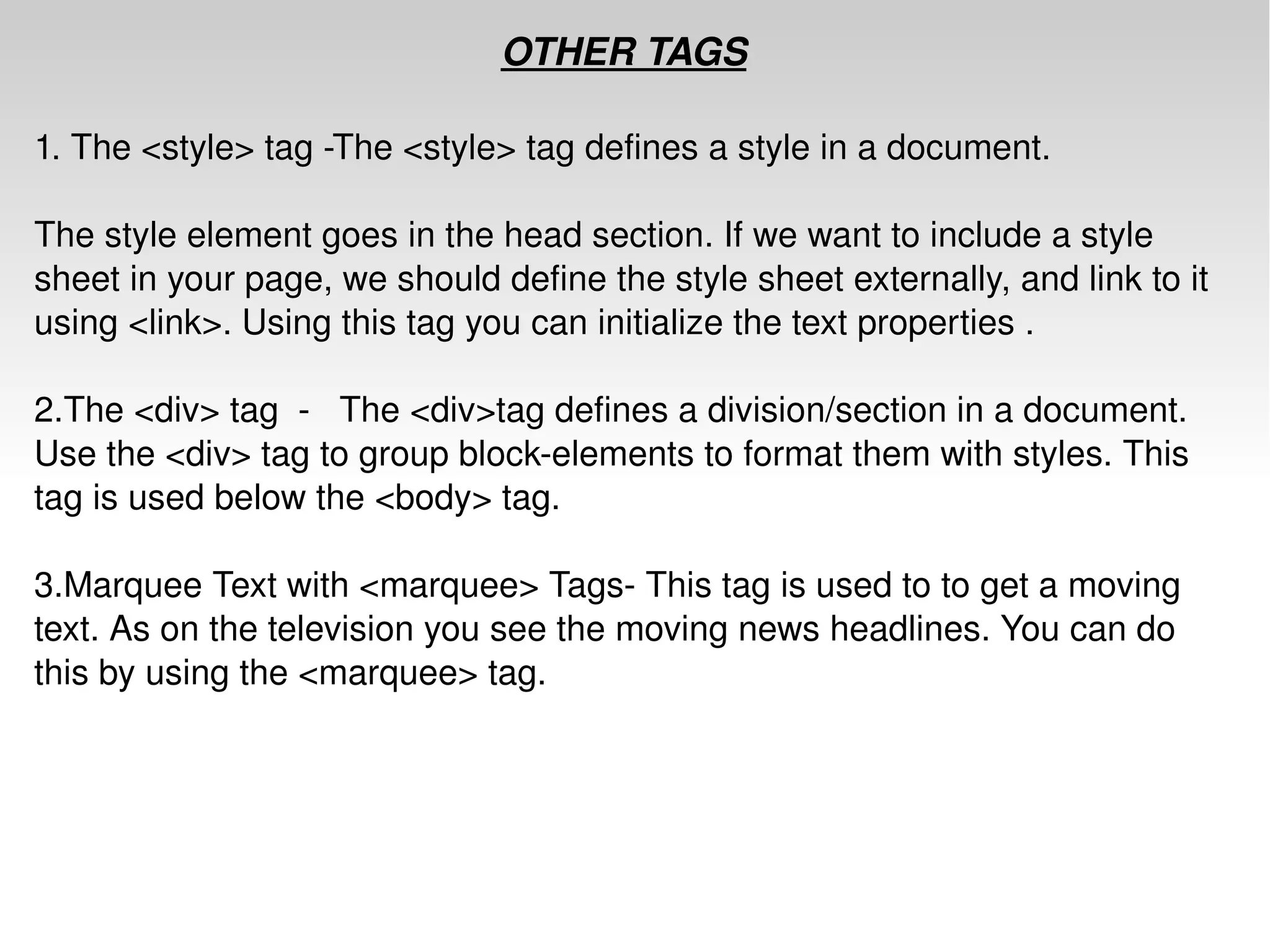 Tags in html | ODP