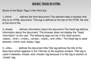 Tags in html | ODP