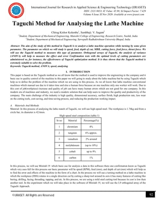 Taguchi method for analysing the lathe machine | PDF