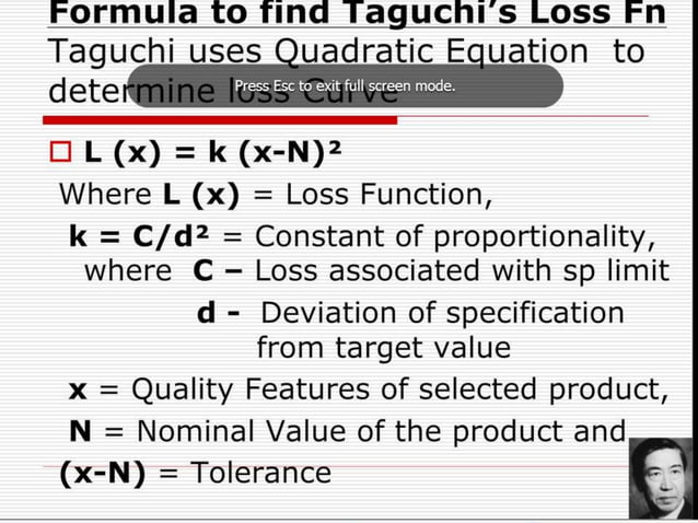 Taguchi quality loss function | PPTX