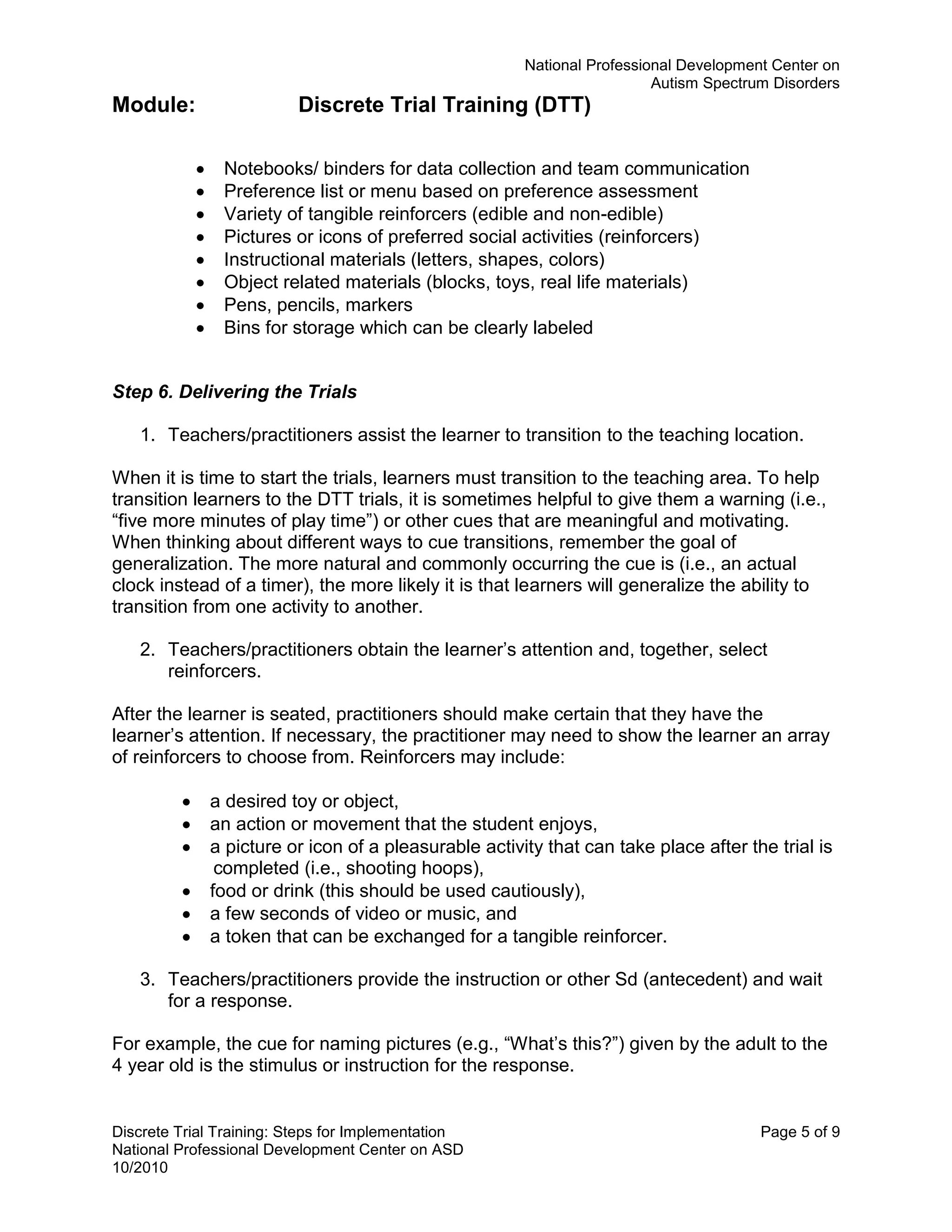Tahapan pelaksanaan discrete trial teaching | PDF