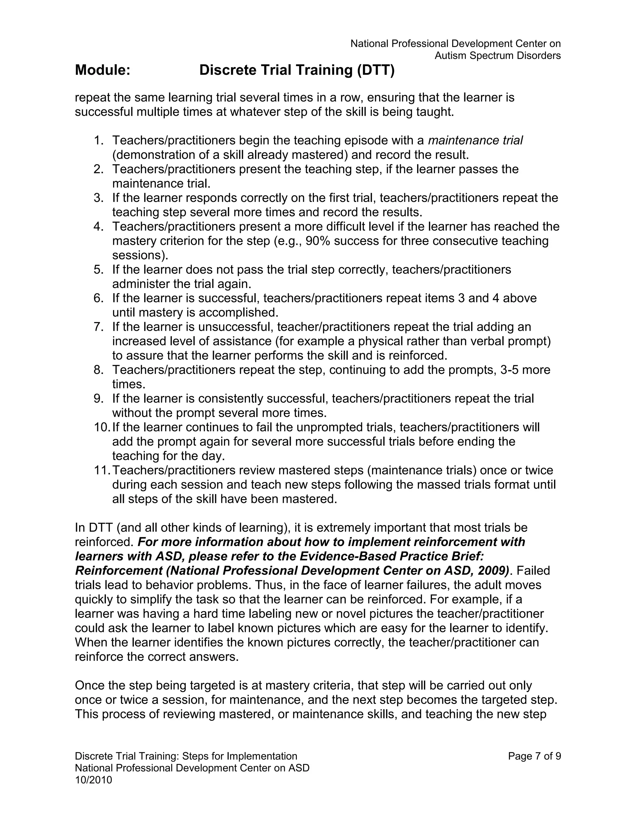 Tahapan pelaksanaan discrete trial teaching | PDF