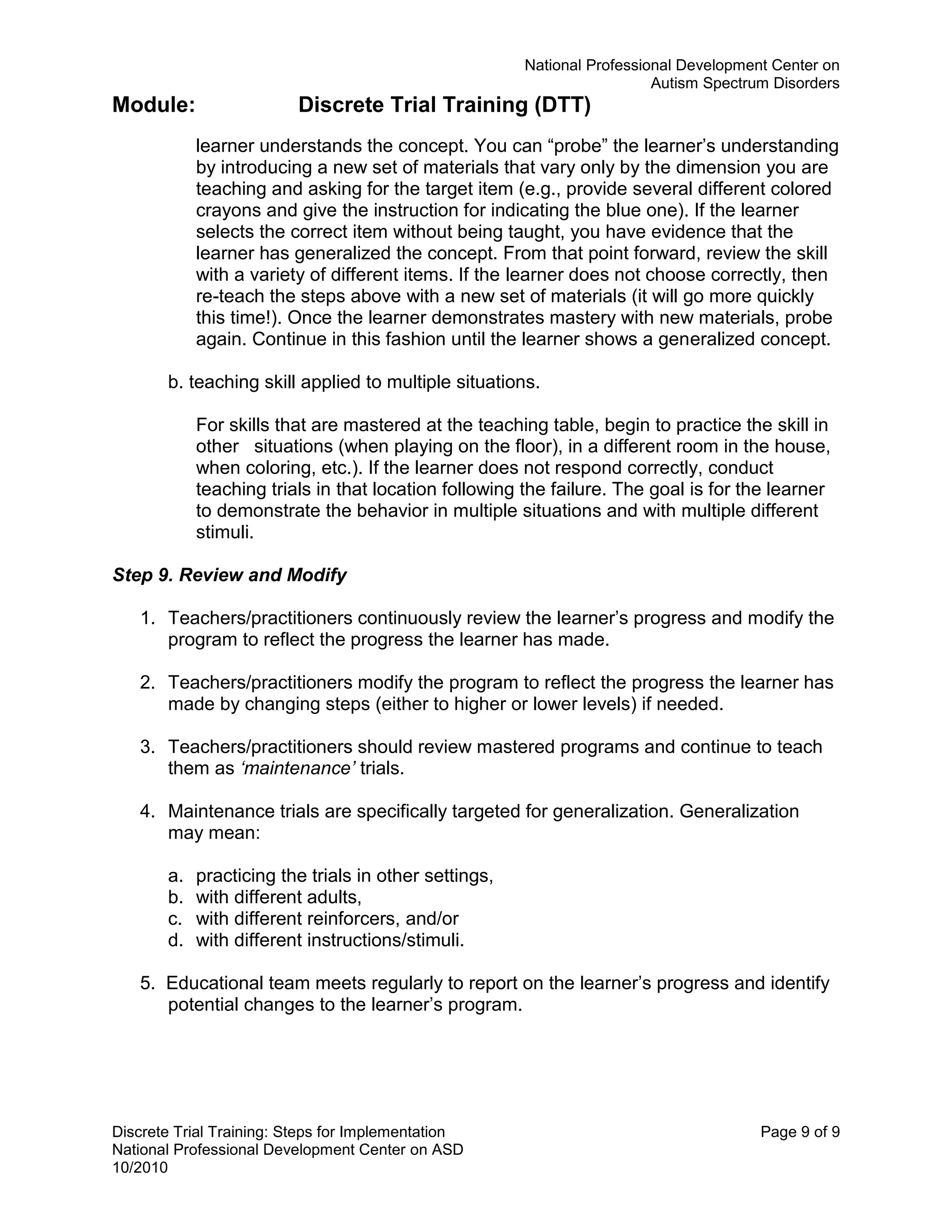Tahapan pelaksanaan discrete trial teaching | PDF