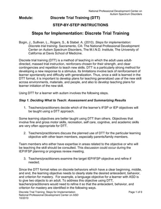 Tahapan pelaksanaan discrete trial teaching | PDF