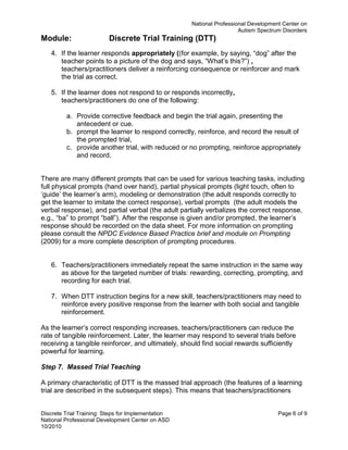 Tahapan pelaksanaan discrete trial teaching | PDF