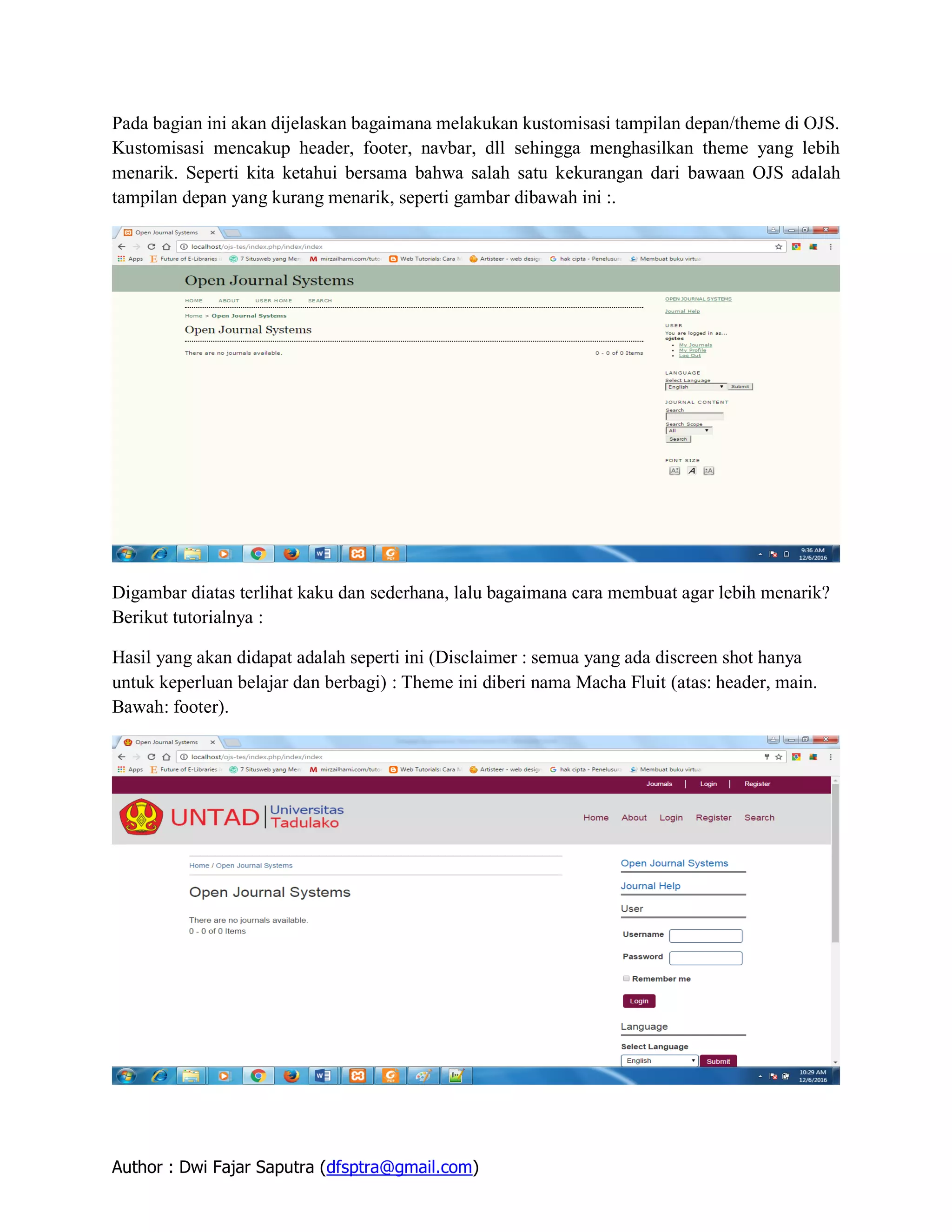 Tahapan kustomisasi theme untuk ojs | PDF
