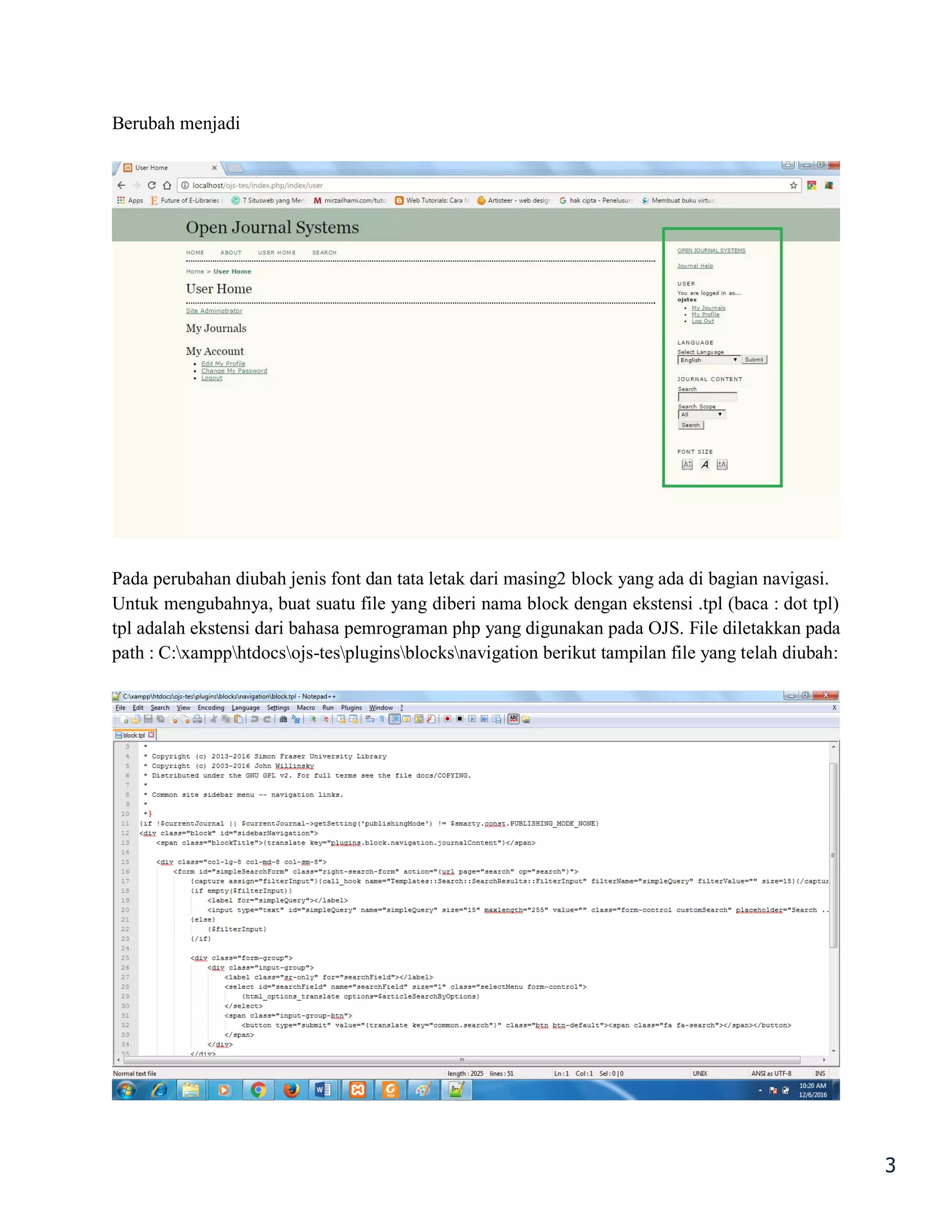 Tahapan kustomisasi theme untuk ojs | PDF