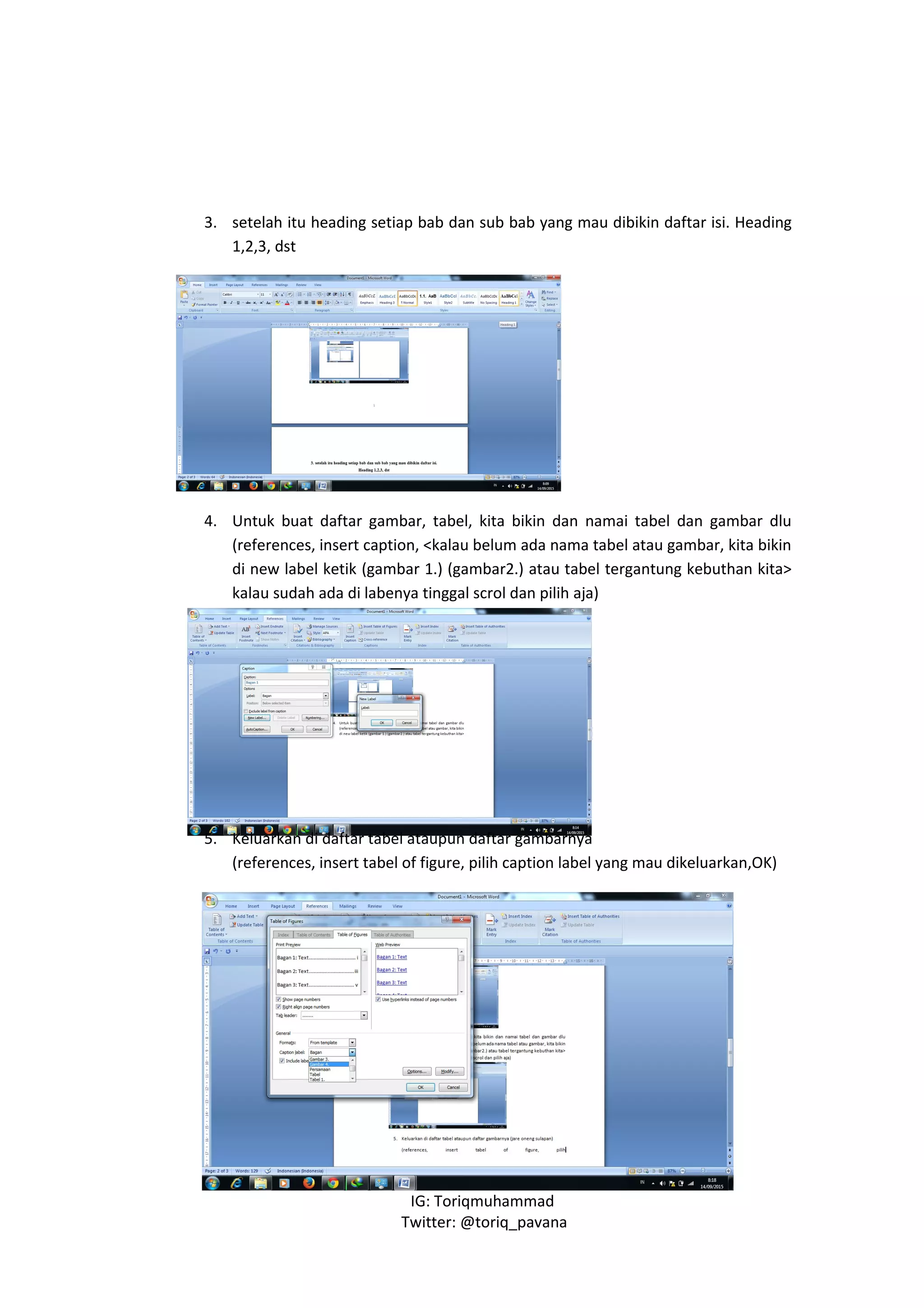 Tahapan membuat daftar isi, tabel, gambar secara cepat dan dalam 1 file | DOC
