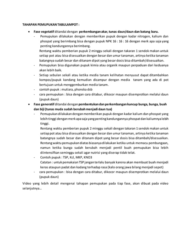 Tahapan pemupukan tabulampot | PDF