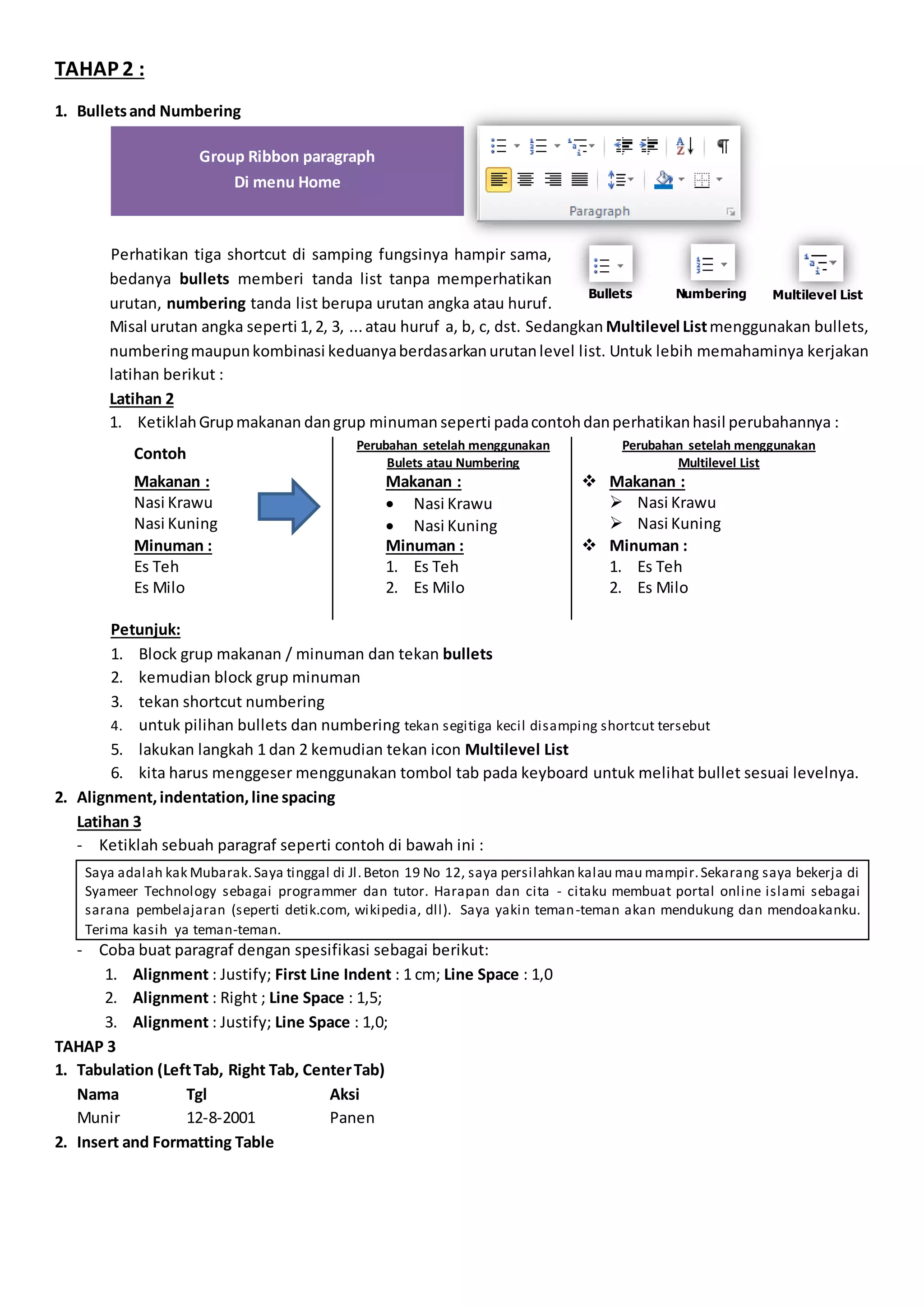 Tahap 1 ms word 2010 | DOCX