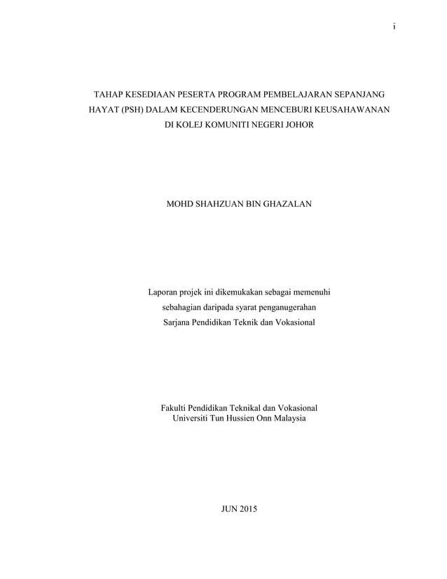 Tahap kesediaan peserta psh untuk jadi usahawan | PDF