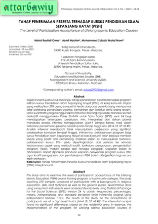 Tahap penerimaan peserta terhadap kursus pendidikan islam sepanjang ...
