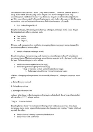 Tahap perkembangan moral kohlberg | DOCX