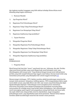 Tahap perkembangan moral kohlberg | DOCX