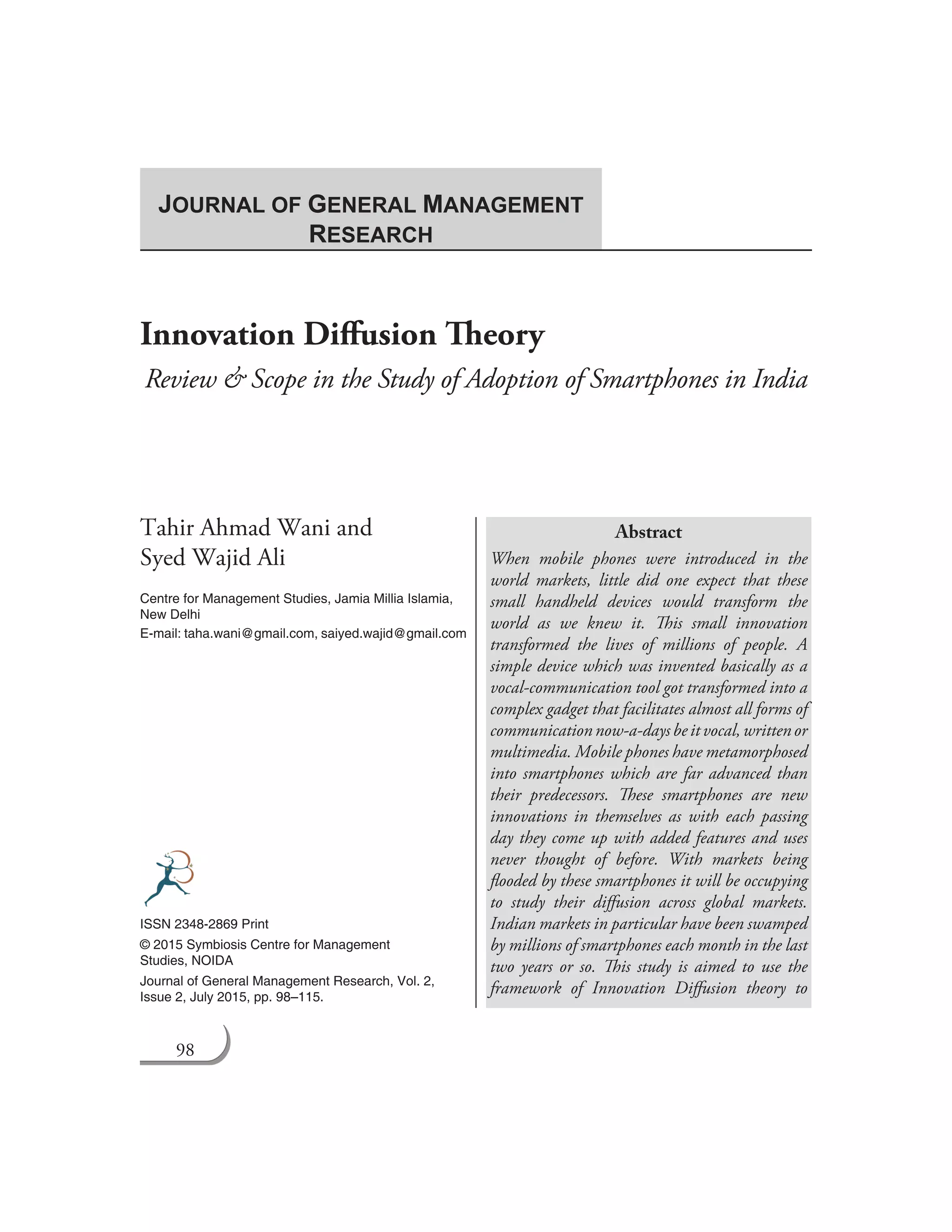 Innovation Diffusion Theory - Review & Scope in the Study of Adoption ...
