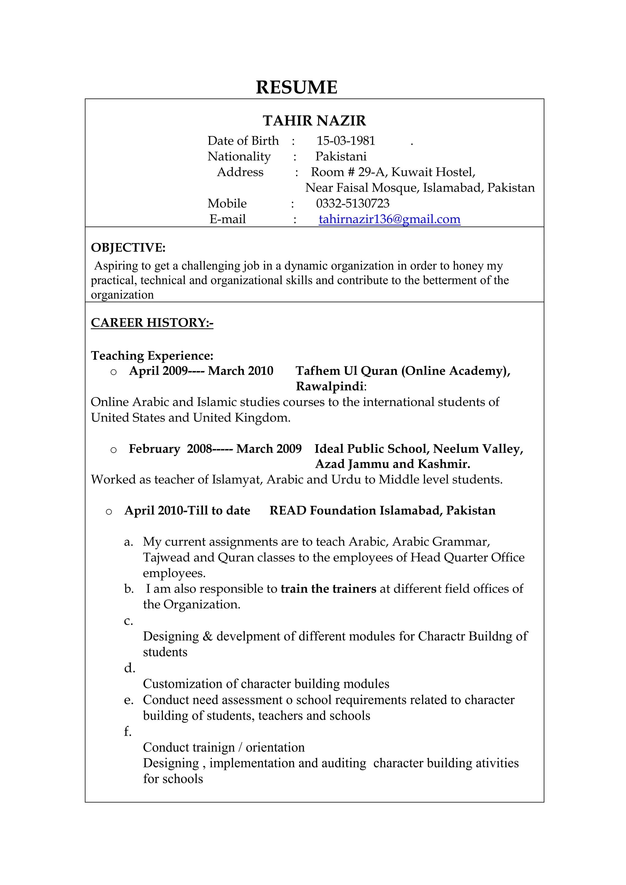 Tahir resume - | DOCX