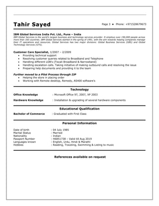 Tahir sayed 2015 | DOC | IT and Internet Support | Internet