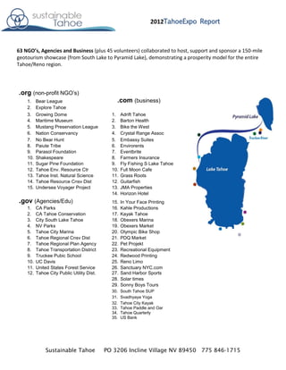 Tahoe Expo 2012 report | PDF