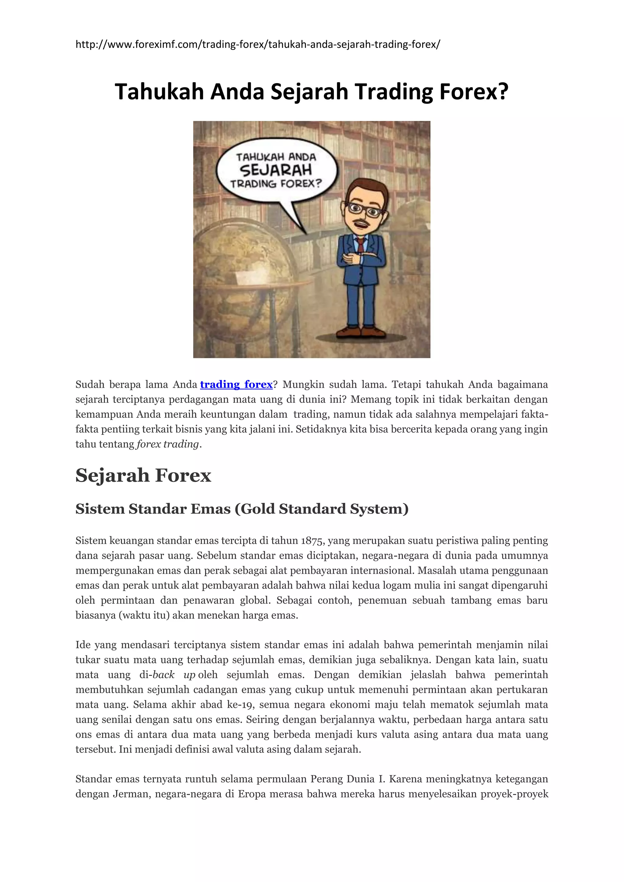 Tahukah anda sejarah trading forex | PDF