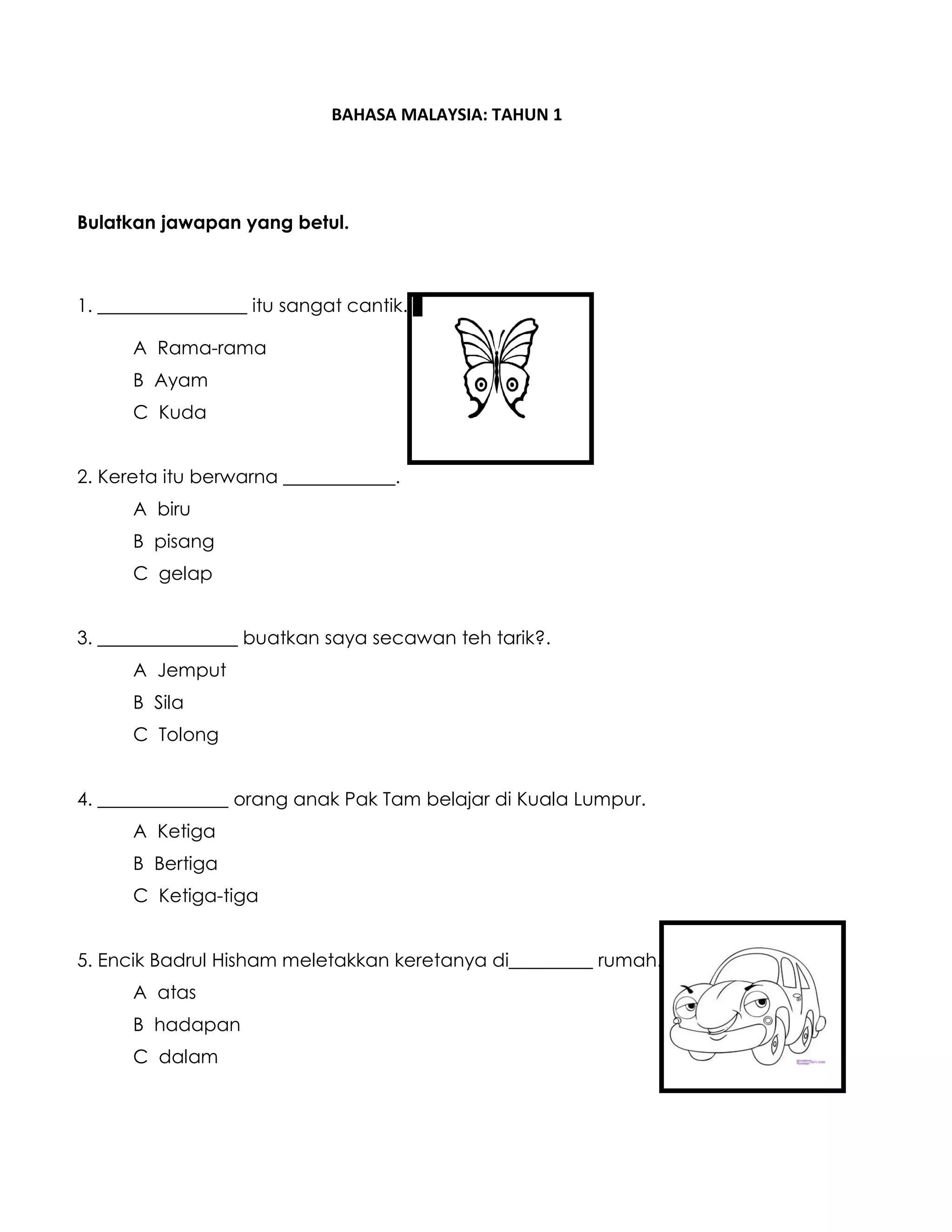 Tahun 1 (bahasa malaysia) Ujian | PDF