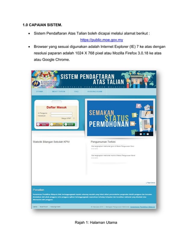 Sistem Pendaftaran Atas Talian Tahun 1 | PDF