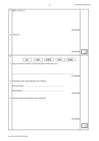 ujian bulan 9 matematik tahun 4 | PDF