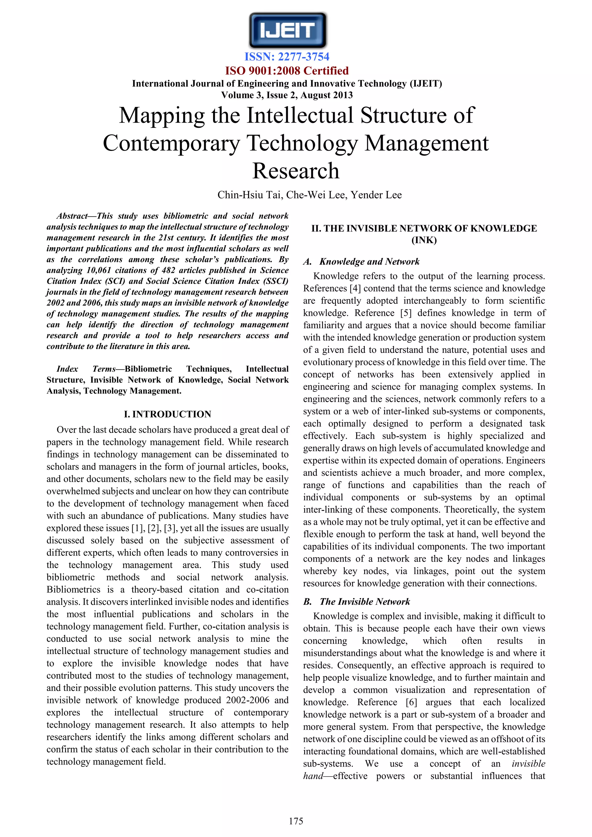 Mapping the Intellectual Structure of Contemporary Technology Management Research | PDF