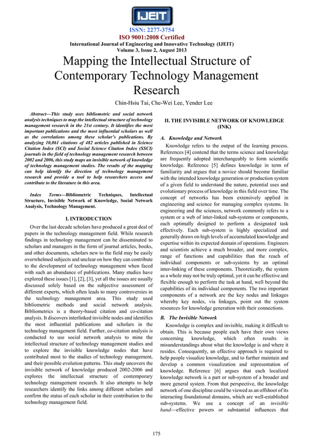 Mapping the Intellectual Structure of Contemporary Technology Management Research | PDF