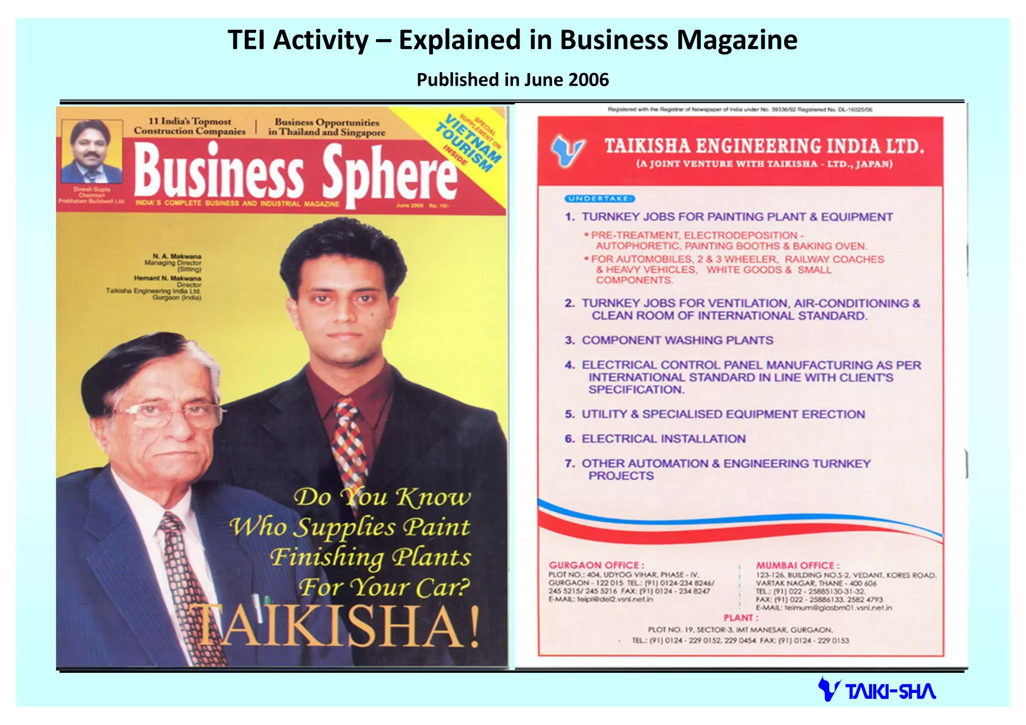 Taikisha Engineering India Limited, Gurgaon, Painting Plants And ...