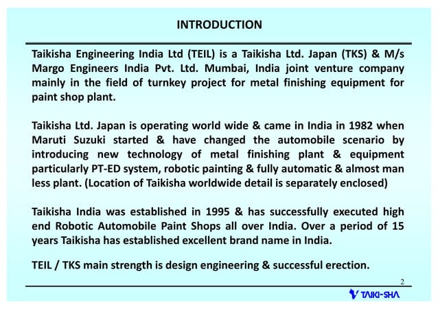 Taikisha Engineering India Limited, Gurgaon, Painting Plants And Equipment | PDF | Manufacturing ...