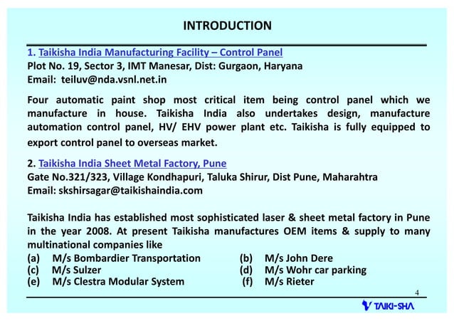 Taikisha Engineering India Limited, Gurgaon, Painting Plants And ...