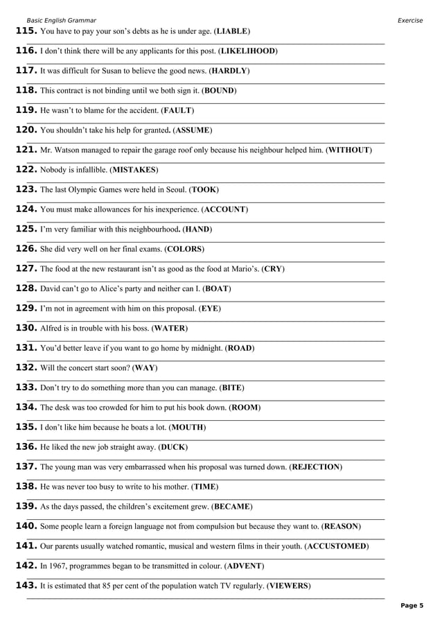 171 câu hỏi Viết lại câu (Sentence transformations) - Học sinh giỏi Tiếng Anh 9 cấp tỉnh thành ...