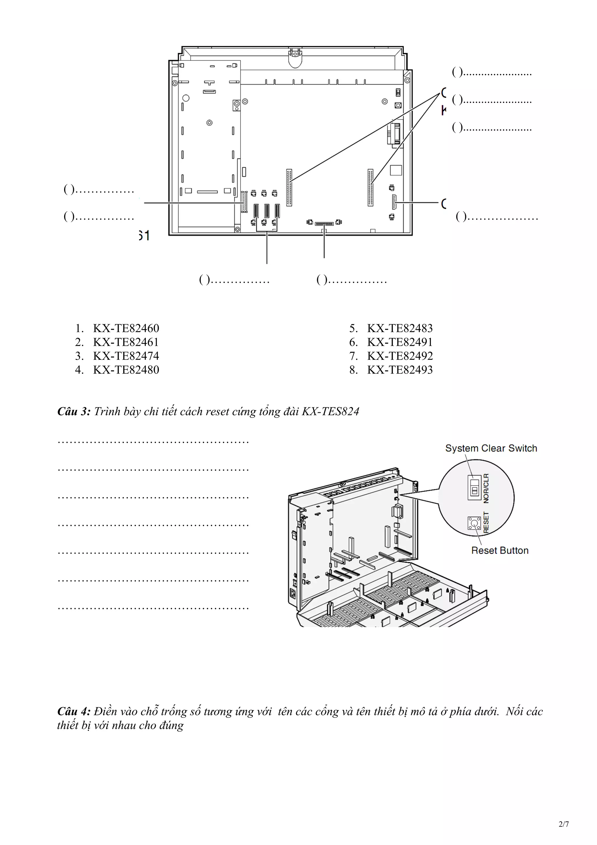 Tai lieu kiem tra phan cung tong dai dien thoai panasonic kx tes824 | DOC