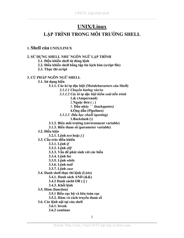 Tai lieu lap trinh shell linux unix | PDF