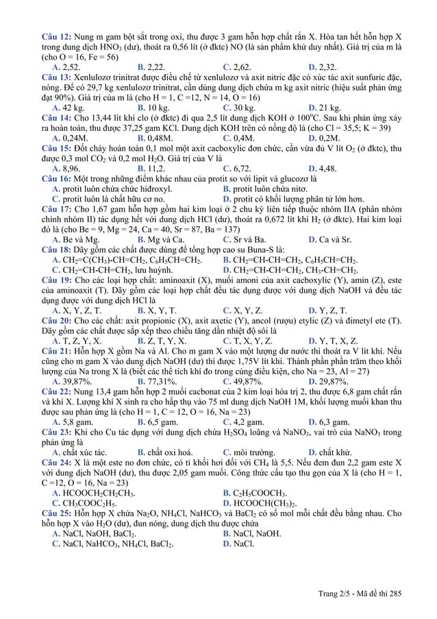 Tai lieu luyen thi mon hoa de thi dh hoa khoi b - nam 2007 | PDF