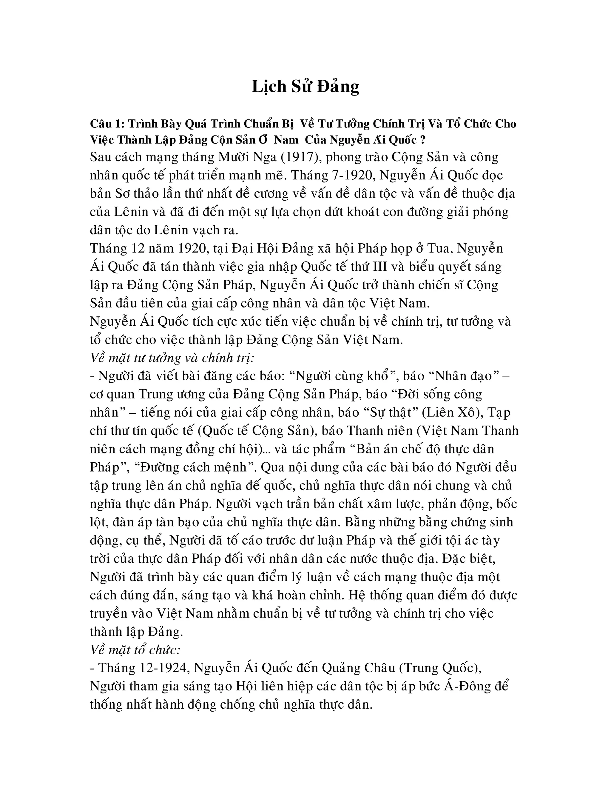 Tai lieu on tap lich su dang | PDF