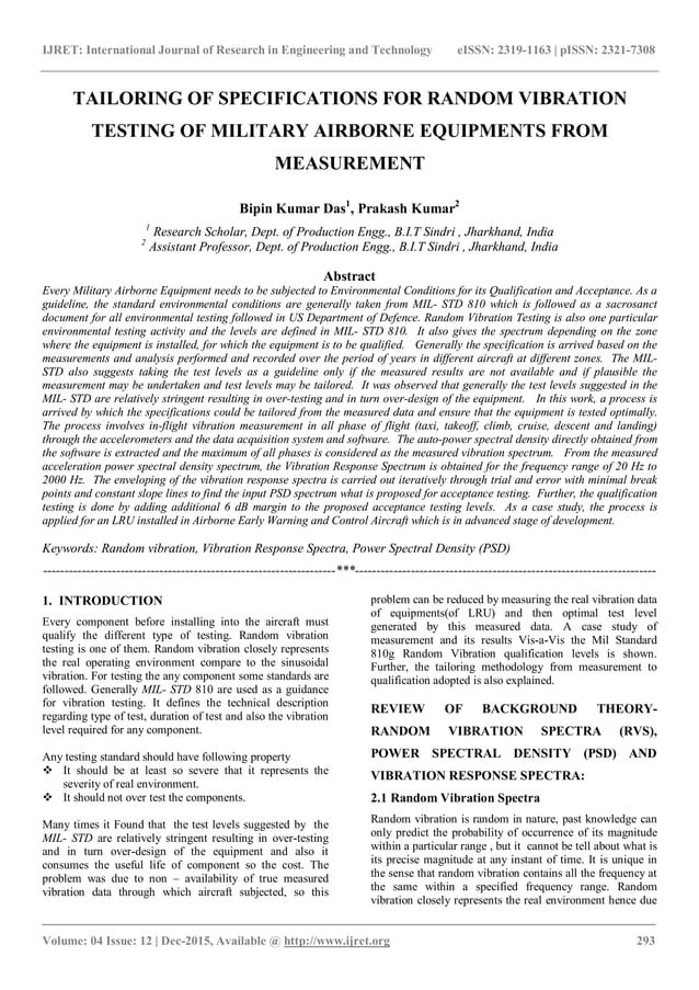 Tailoring of specifications for random vibration testing of military ...