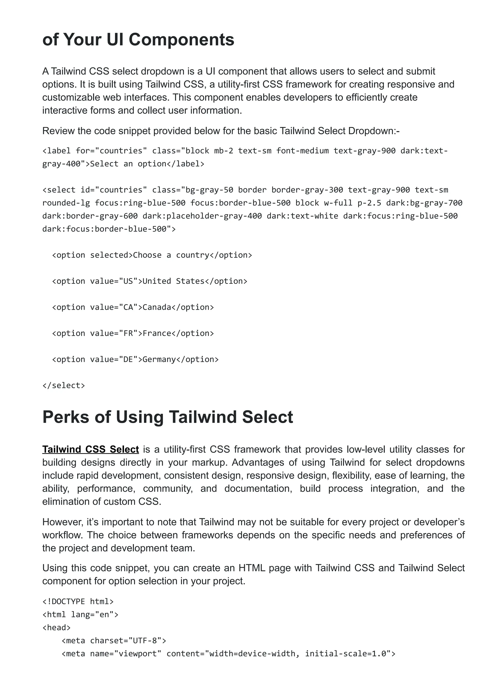 Use Tailwind Select for Easy and Reliable Dropdowns - Blogs | PDF