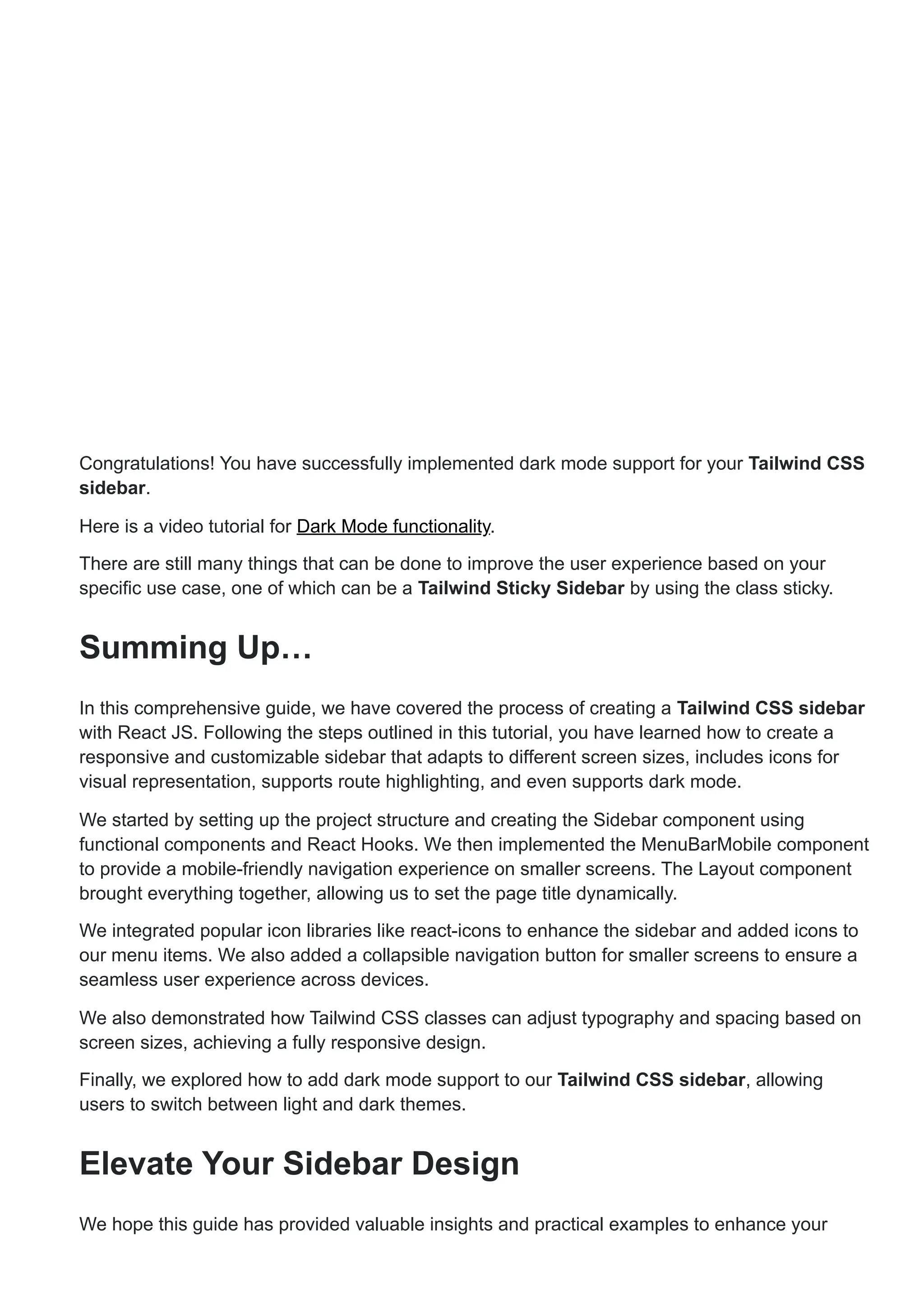 A Guide to Creating a Great Custom Tailwind Sidebar | PDF