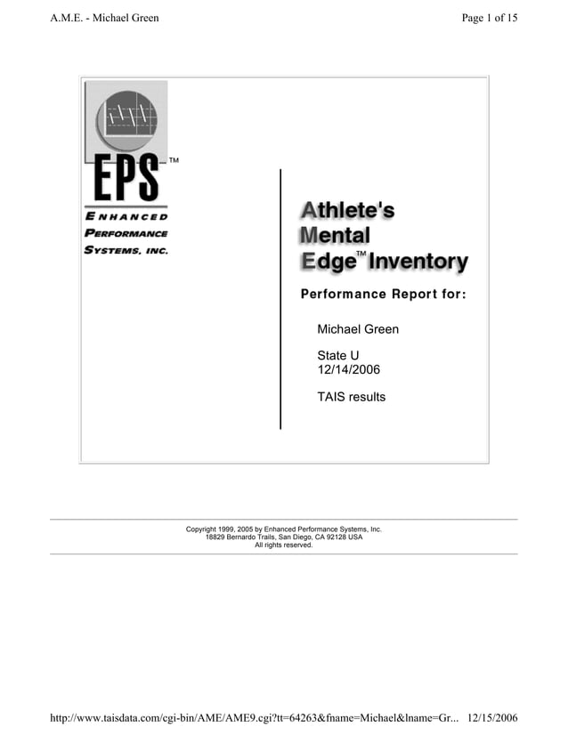 TAIS Athletes Mental Edge Inventory | PDF