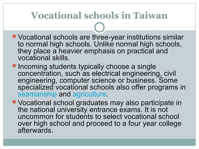 Taiwan's Educational System | PPT | Vocational Training | Careers