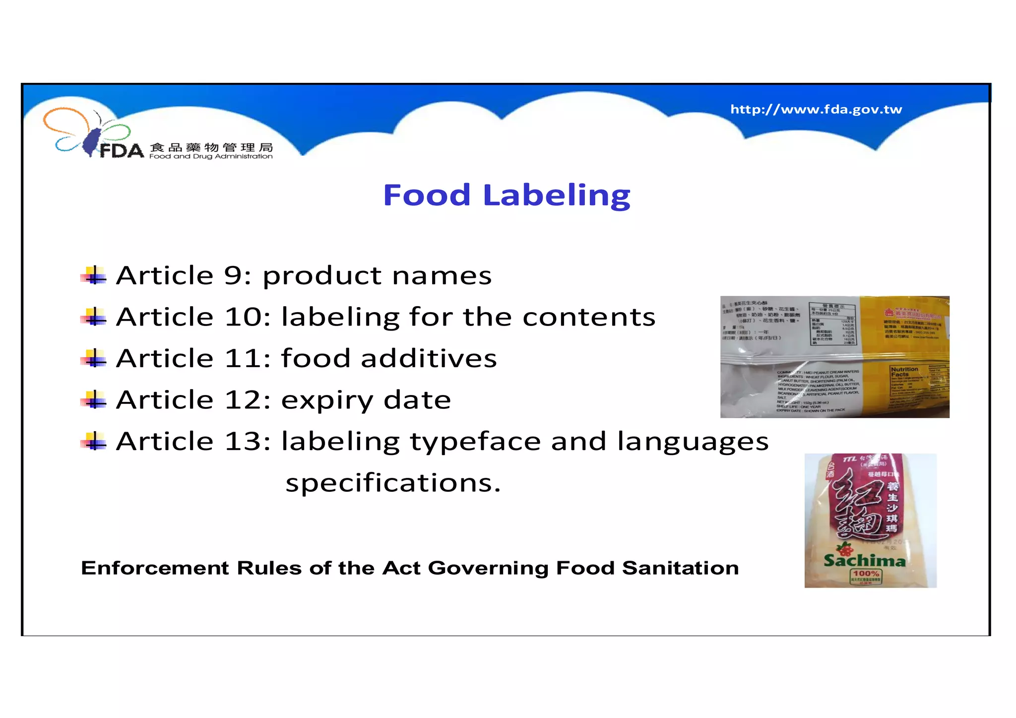 Taiwan Food Safety & Regulations for Food Labeling | PDF
