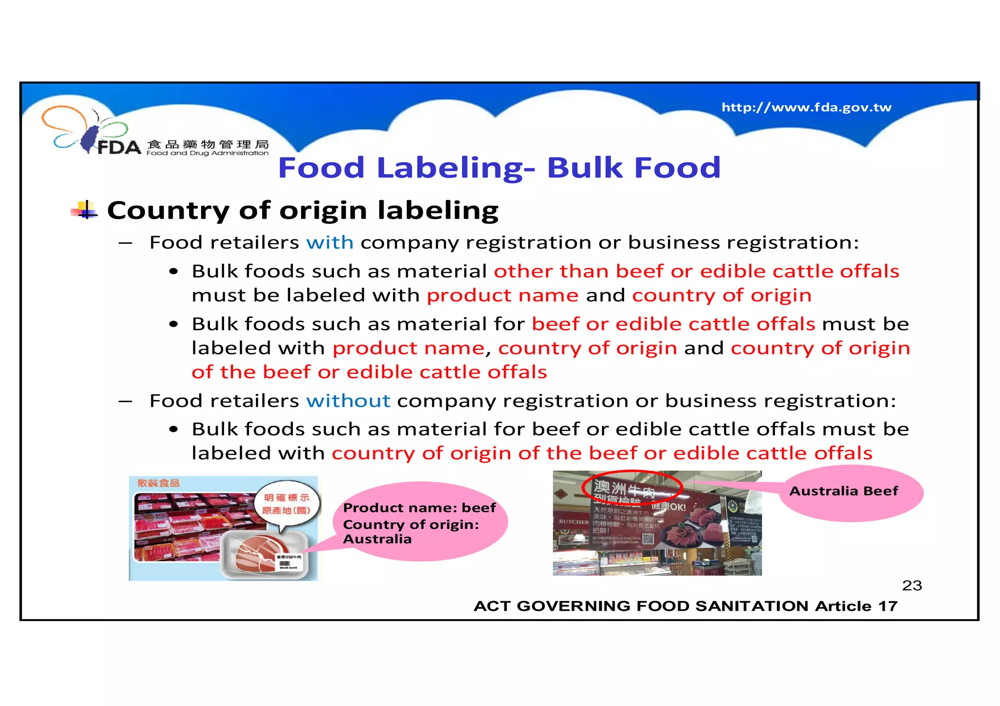 Taiwan Food Safety & Regulations for Food Labeling | PDF