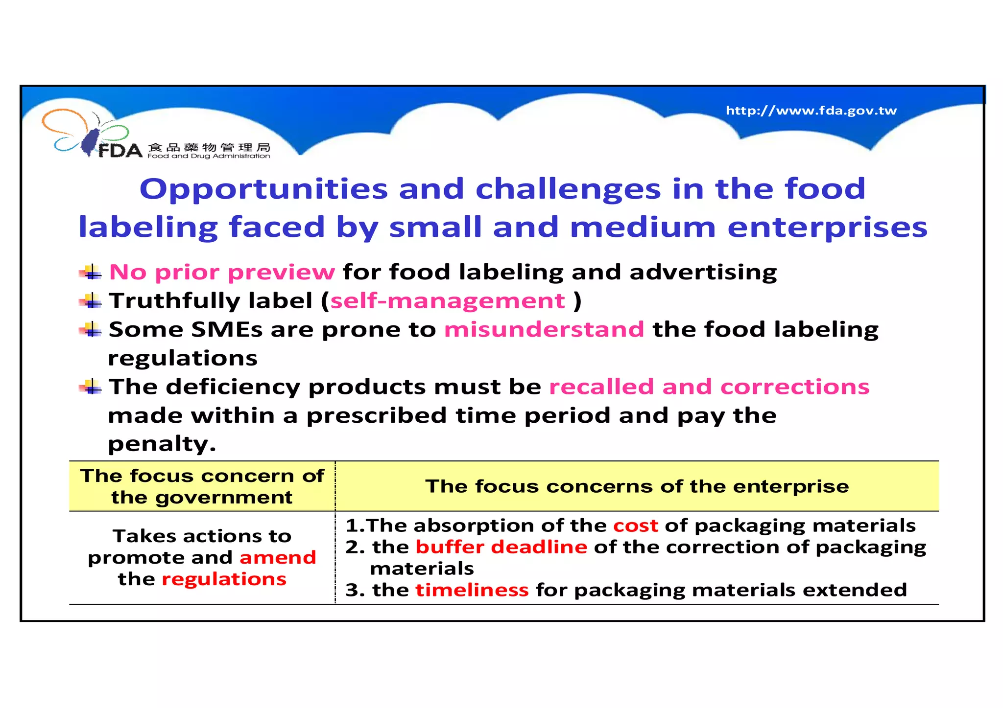 Taiwan Food Safety & Regulations for Food Labeling | PDF