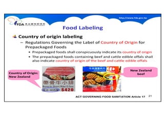 Taiwan Food Safety & Regulations for Food Labeling | PDF