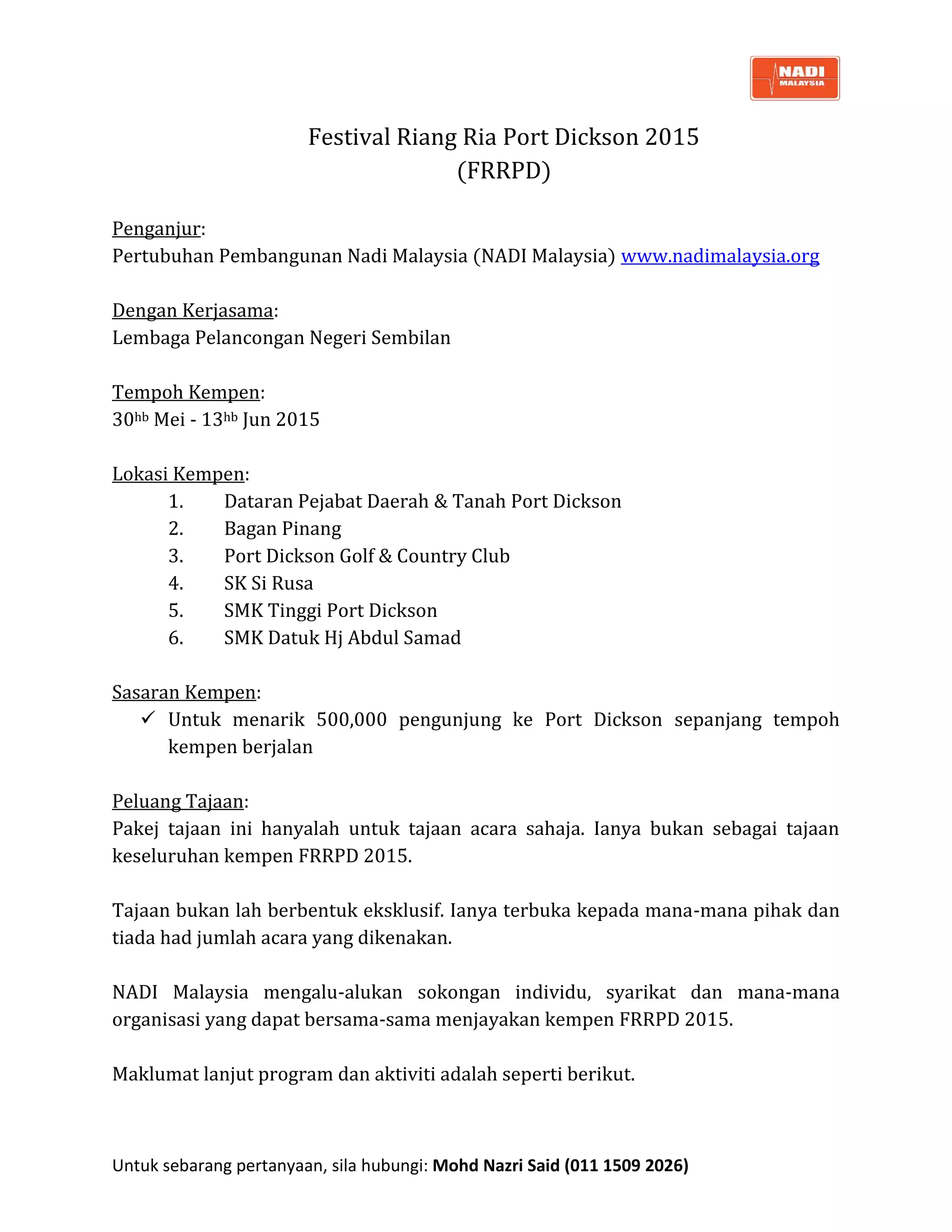 FESTIVAL RIANG RIA PORT DICKSON 2015 | PDF