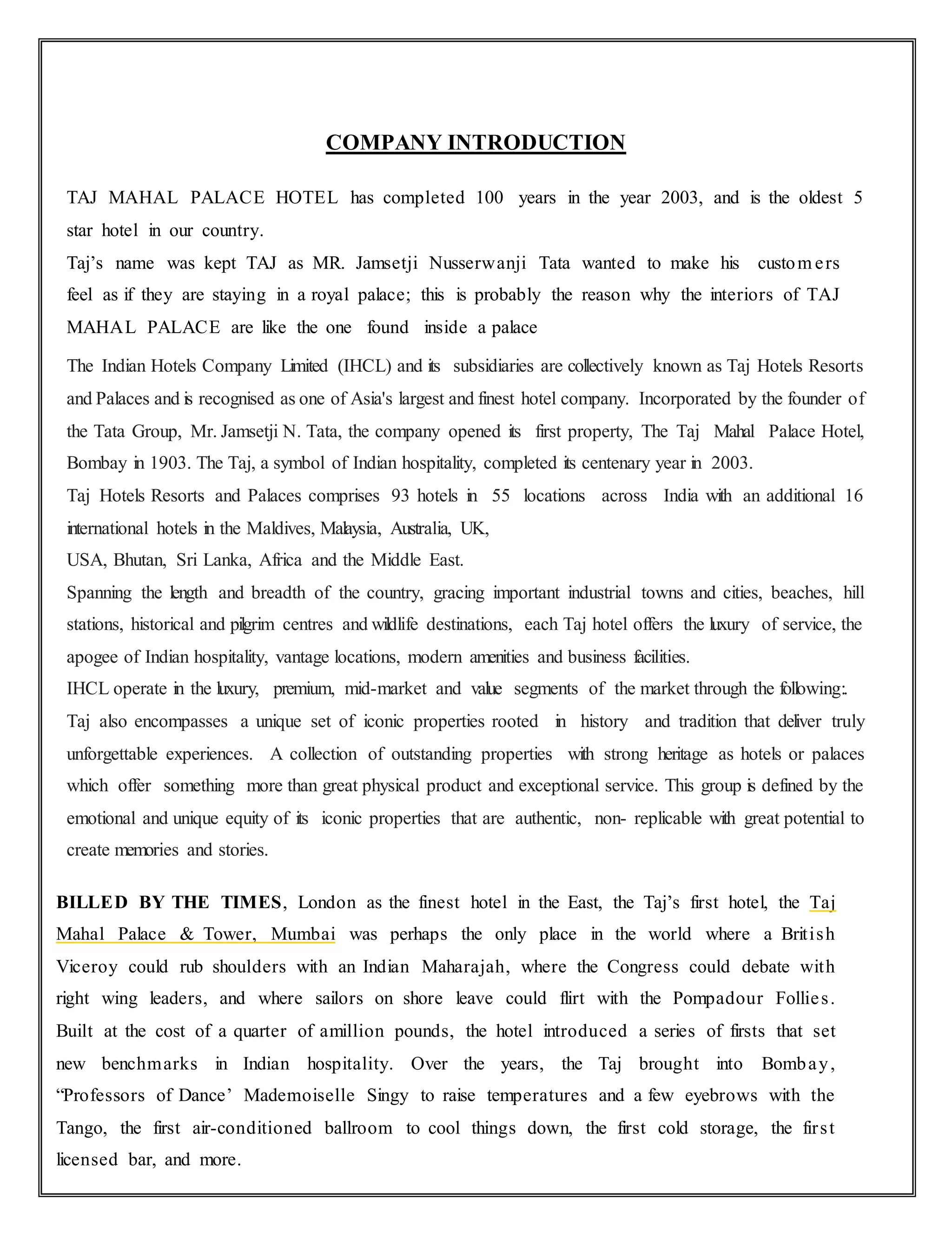 Taj hotal anuj | DOCX